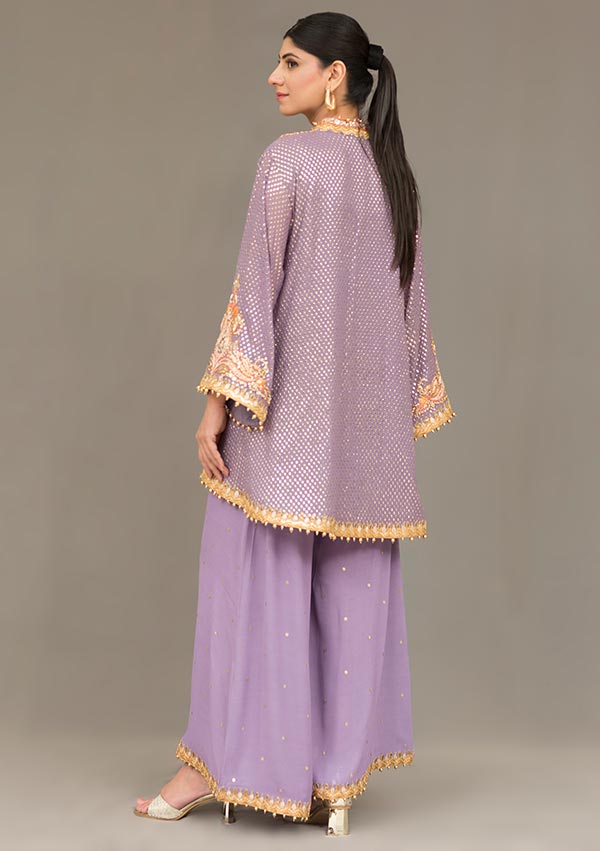 Lavender Blush Embroidered Mukesh Top With Palazzo Pants - Shazia Hashwani