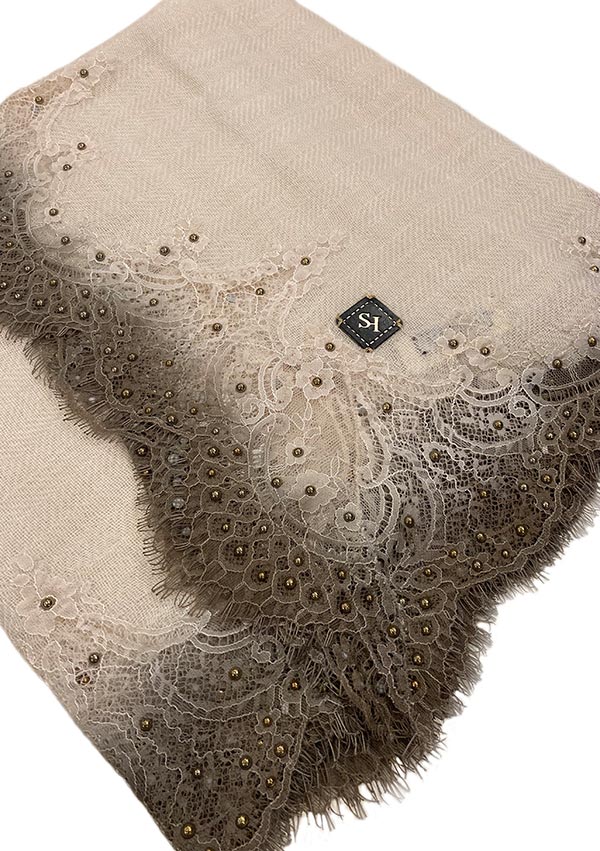 STONE CASHMERE SHAWL WITH RIPPLED WAVE DESIGNS – Shazia Hashwani